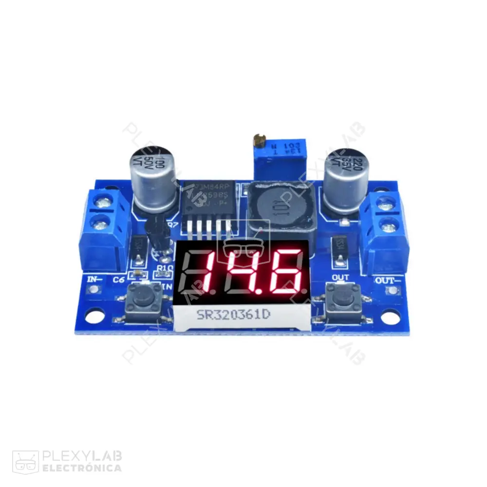 Módulo reductor Step Down LM2596 3A con voltímetro | PLEXYLAB